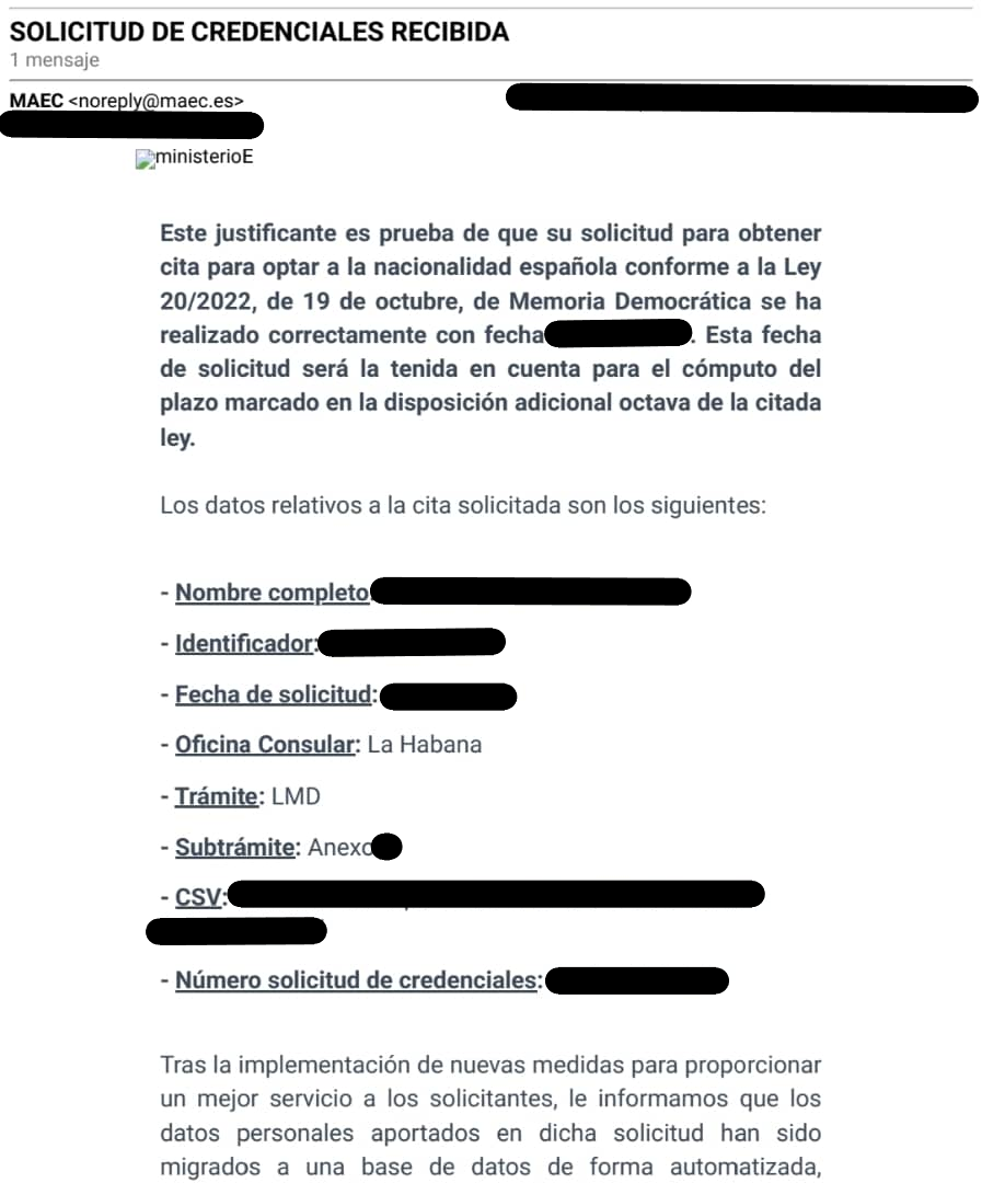 Puntualizaciones sobre el justificante de solicitud de cita de nacionalidad por LMD